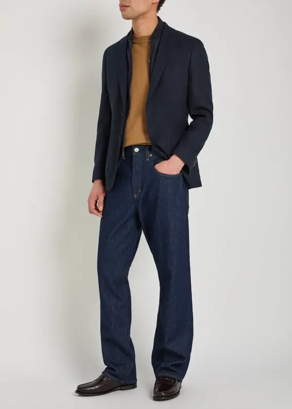 BOSS Textured Layered Cotton-blend Blazer - Navy
