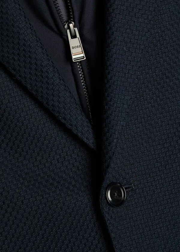 BOSS Textured Layered Cotton-blend Blazer - Navy