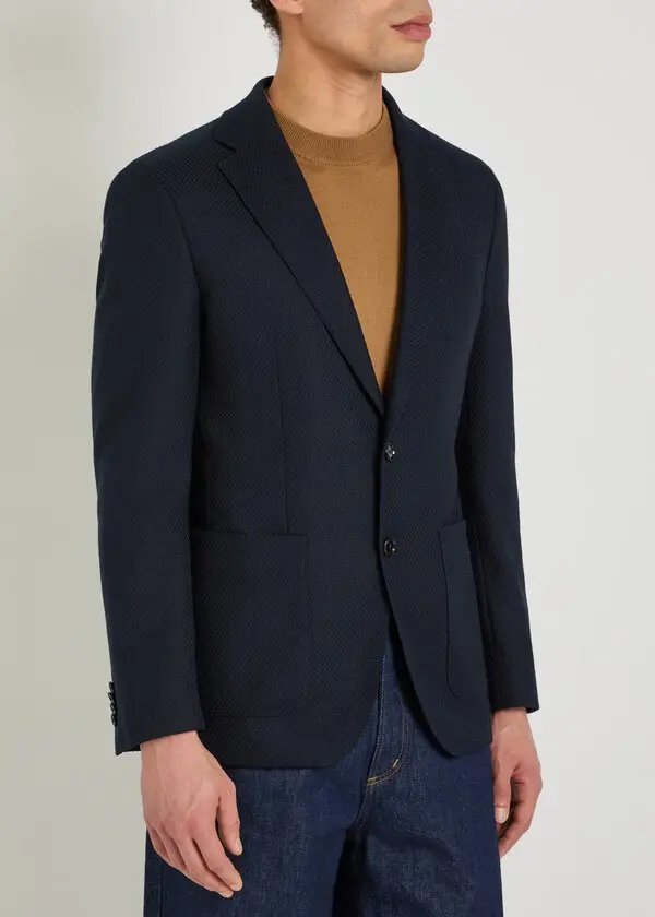 BOSS Textured Layered Cotton-blend Blazer - Navy