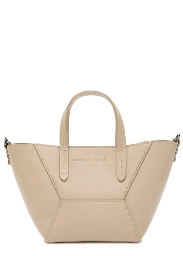 Brunello Cucinelli Beaded Mini Leather Tote - Beige