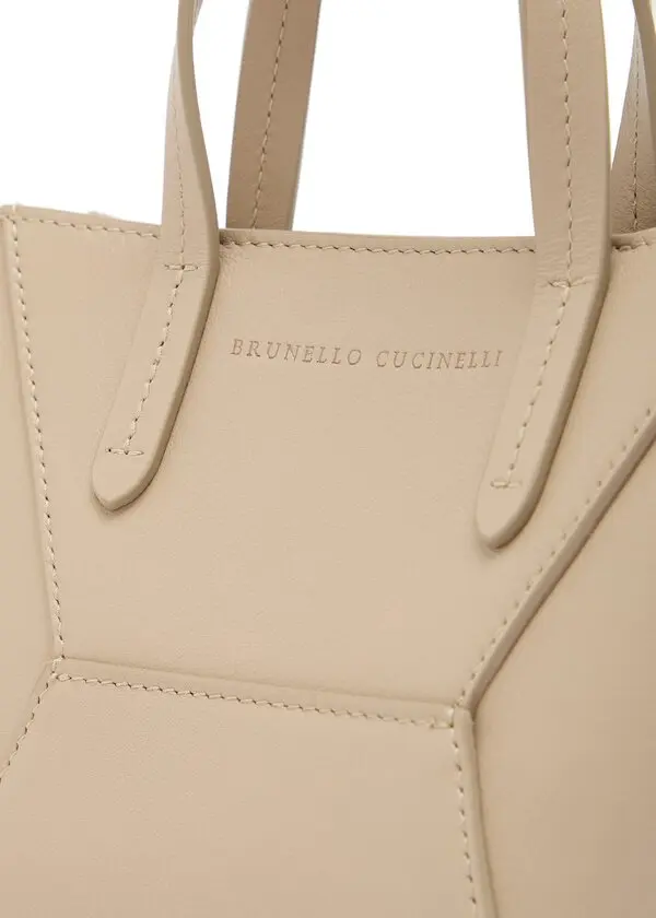 Brunello Cucinelli Beaded Mini Leather Tote - Beige