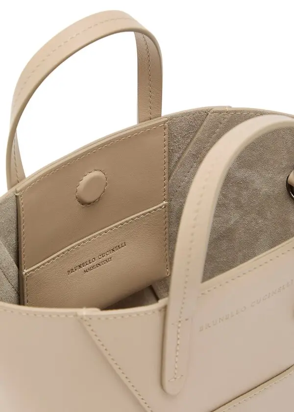 Brunello Cucinelli Beaded Mini Leather Tote - Beige