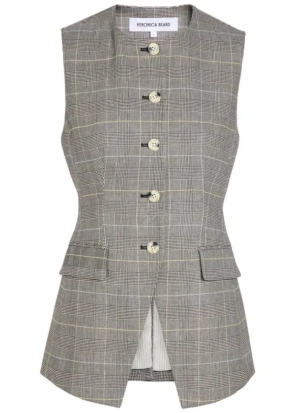 Veronica Beard Lois Checked Linen-blend Vest - Black