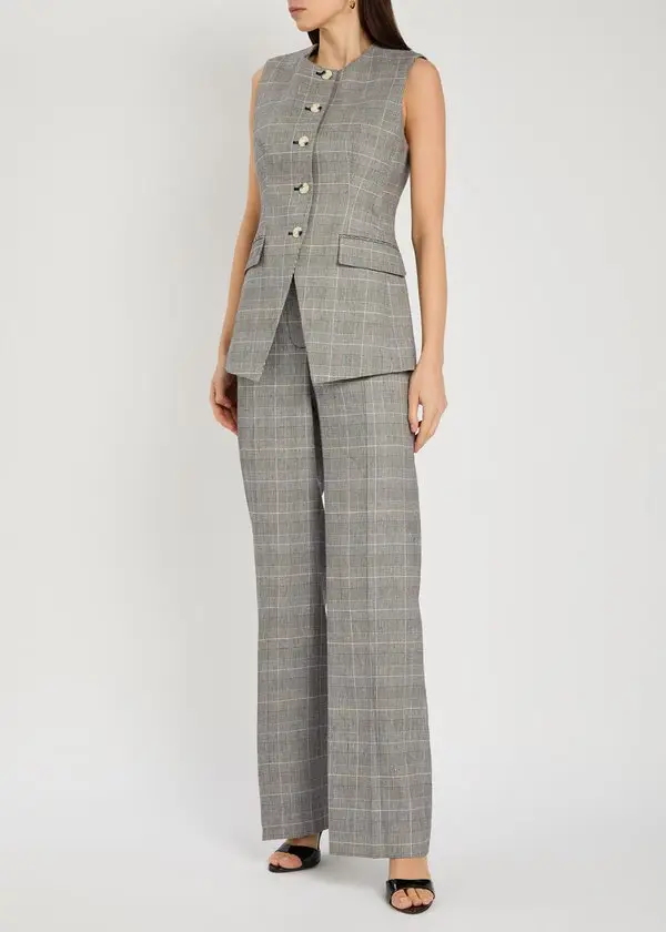 Veronica Beard Lois Checked Linen-blend Vest - Black