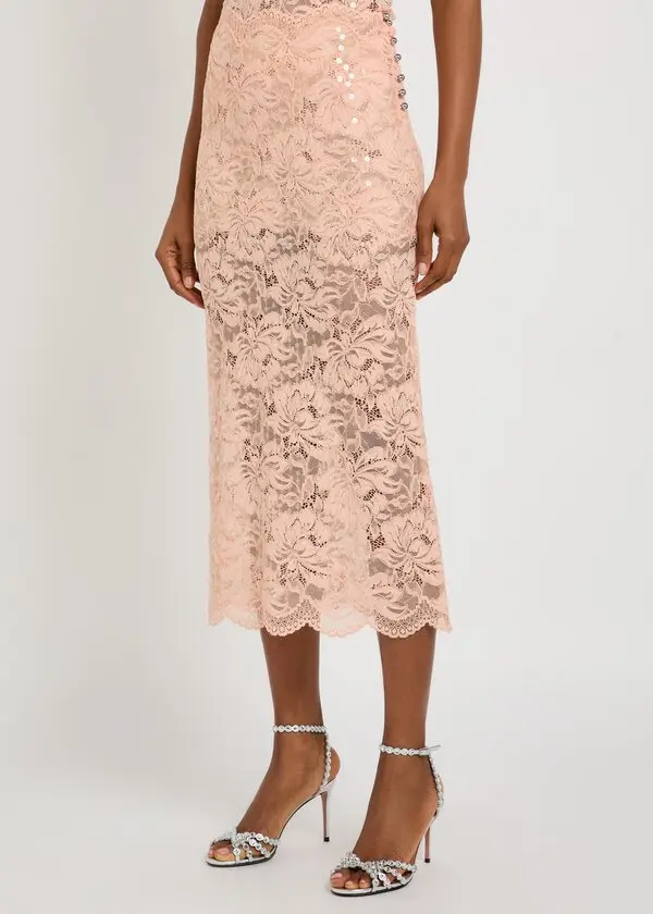 Rabanne Sequin-embellished Stretch-lace Midi Skirt