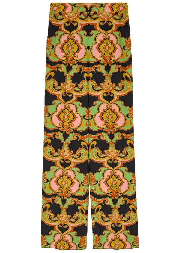 Etro Patterned Straight-leg Silk Trousers - Black