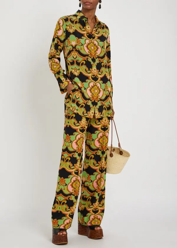 Etro Patterned Straight-leg Silk Trousers