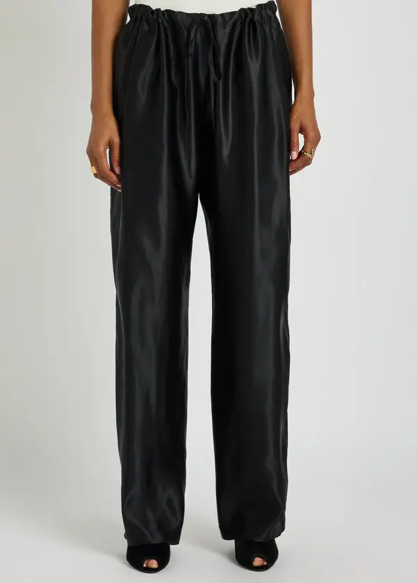 Khaite Rohen Straight-leg Satin Trousers - Black
