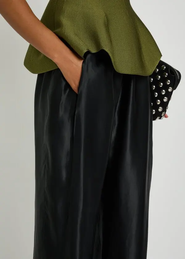 Khaite Rohen Straight-leg Satin Trousers - Black
