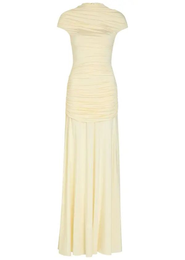 SELF-PORTRAIT Gathered Stretch-jersey Maxi Dress