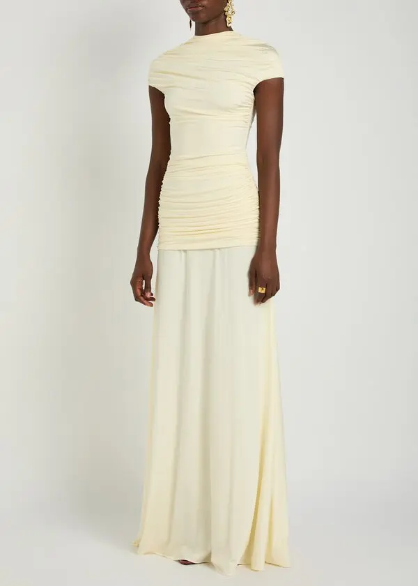 SELF-PORTRAIT Gathered Stretch-jersey Maxi Dress