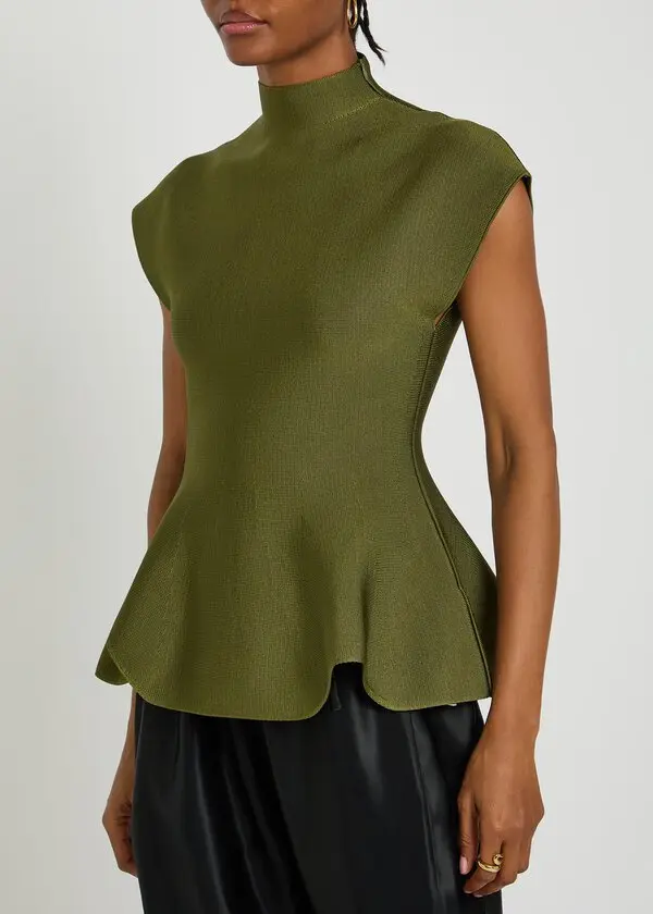 Khaite Andra High-neck Knit Top - Olive