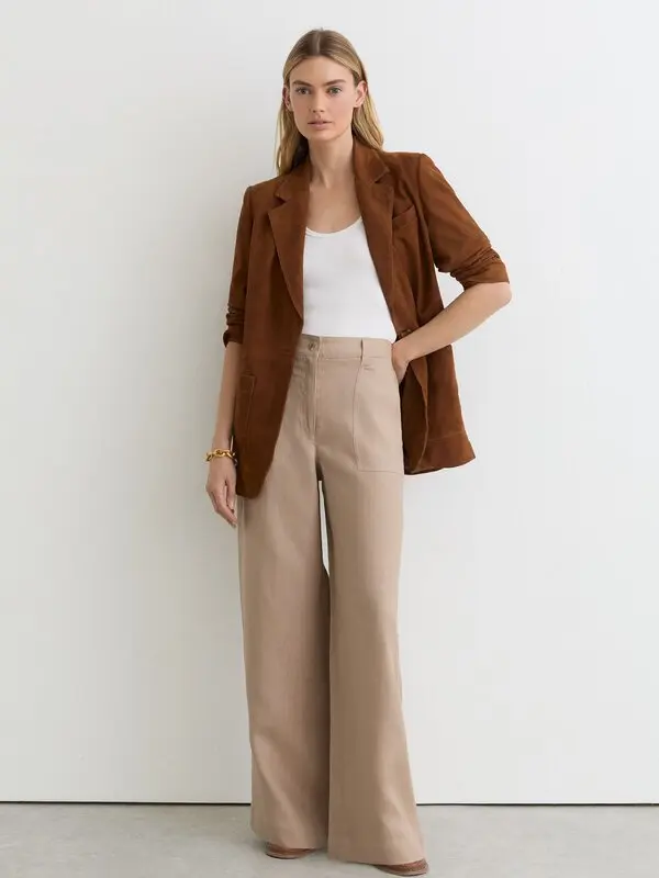 REISS Ashby Linen Wide Leg Trousers - Neutral