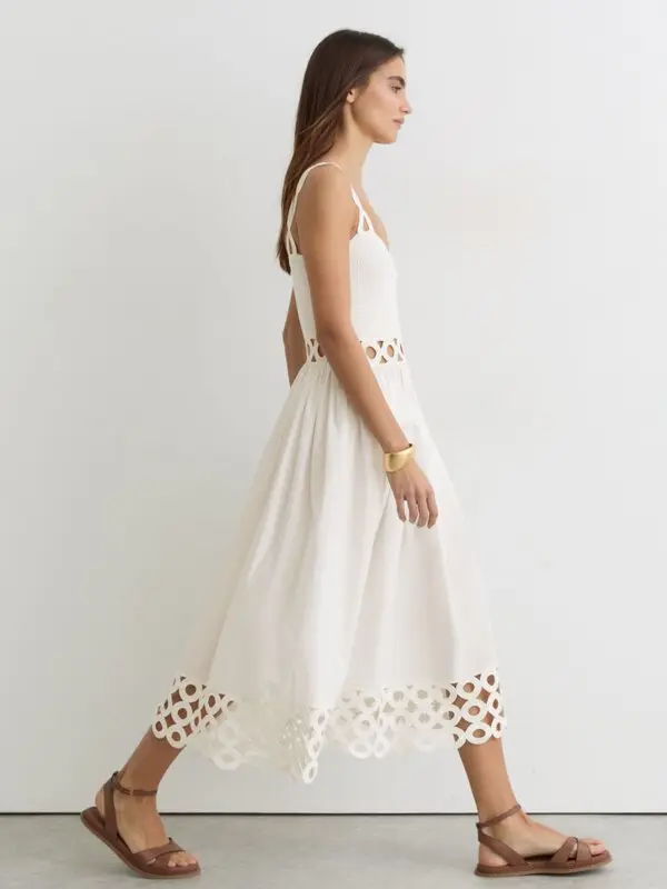 REISS Rib-knit Woven Mix Cut-out Midi Dress - Ivory