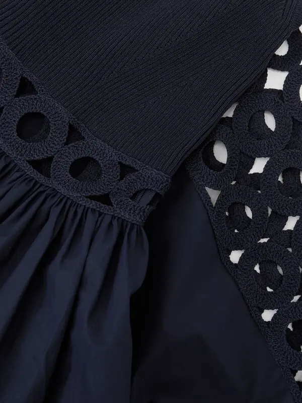 REISS Rib-knit Woven Mix Cut-out Midi Dress - Navy