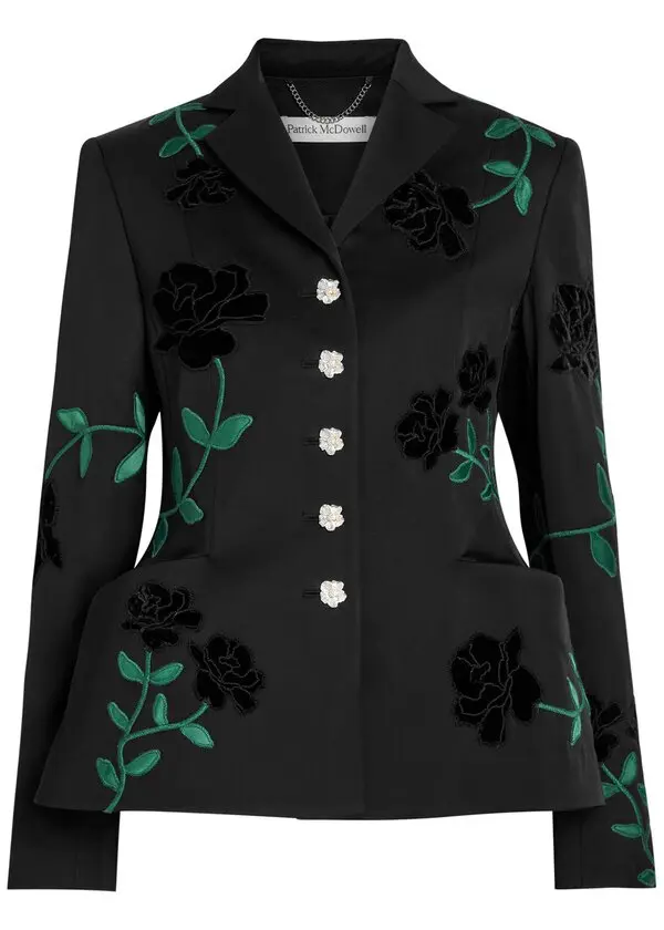 PATRICK MCDOWELL Elsie Rose-appliquéd Woven Blazer - Black