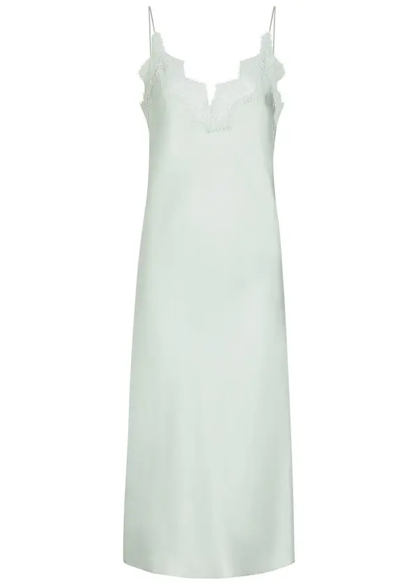 RÓHE Lace-trim Silk Midi Slip Dress - Light Blue