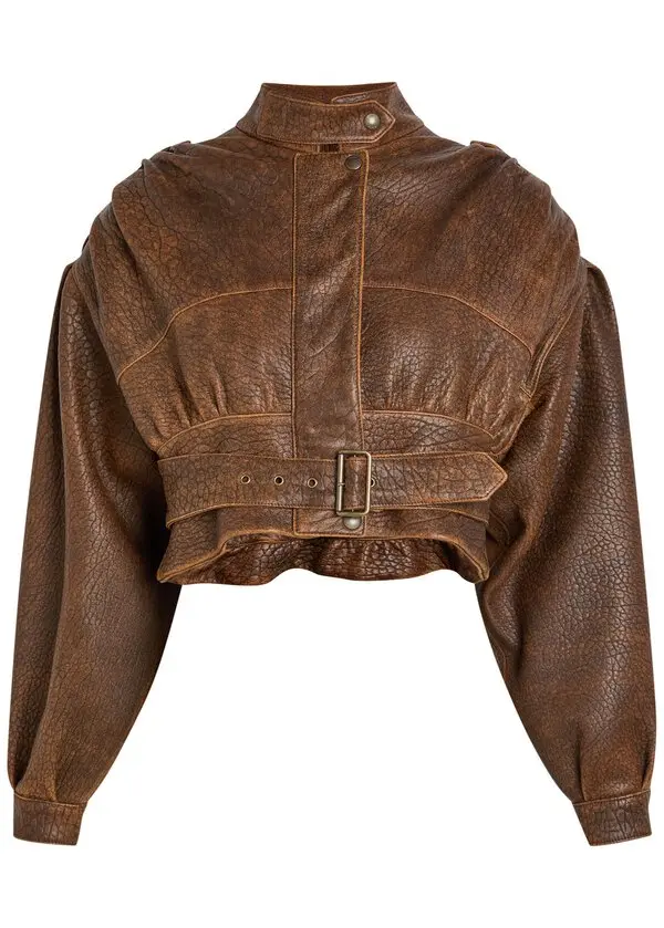 Chloé Grained Leather Cropped Bomber Jacket