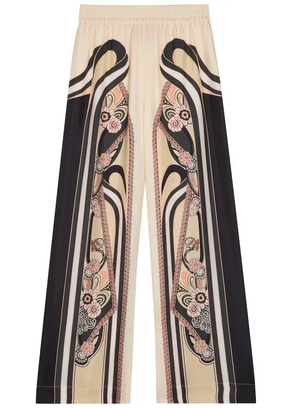 La DoubleJ Printed Wide-leg Silk Trousers - Cream