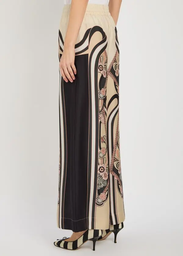 La DoubleJ Printed Wide-leg Silk Trousers - Cream