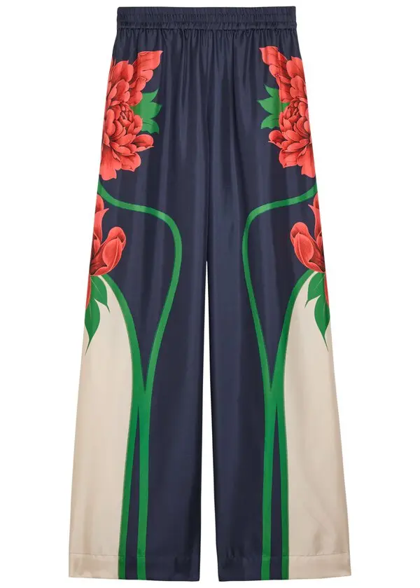 La DoubleJ Printed Wide-leg Silk Trousers - Multicoloured