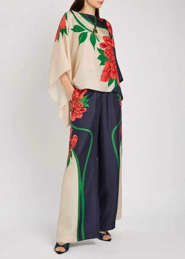 La DoubleJ Printed Wide-leg Silk Trousers - Multicoloured