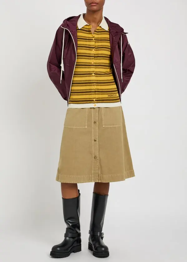 Moncler Striped Ribbed Cotton-knit Polo Top - Yellow