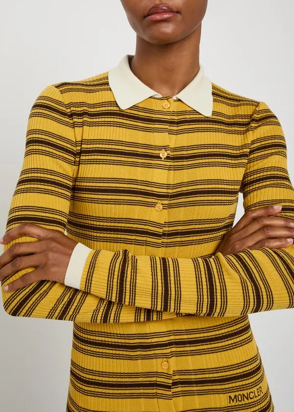 Moncler Striped Ribbed Cotton-knit Polo Top - Yellow