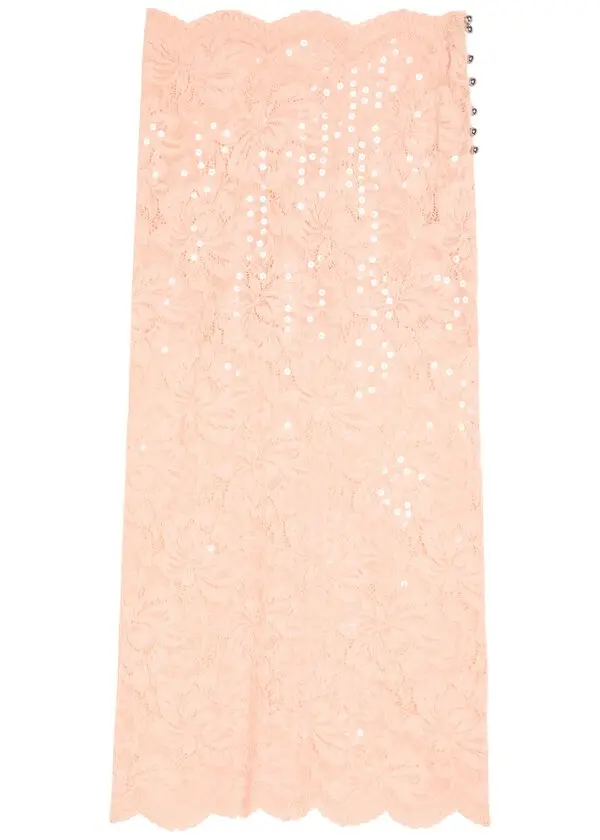 Rabanne Sequin-embellished Stretch-lace Midi Skirt - Salmon