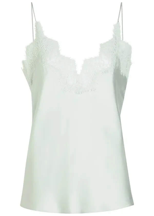 RÓHE Silk Camisole Top With Lace Trim - Light Blue