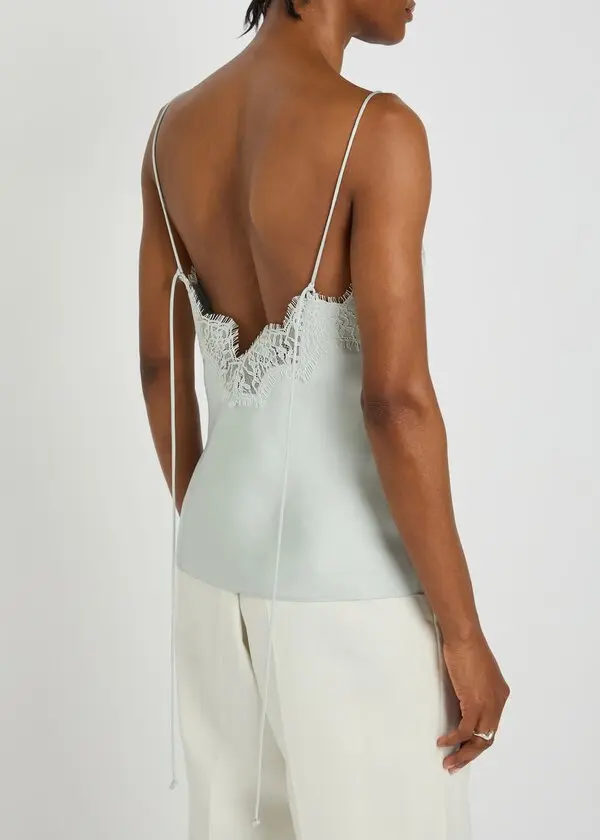 RÓHE Silk Camisole Top With Lace Trim - Light Blue