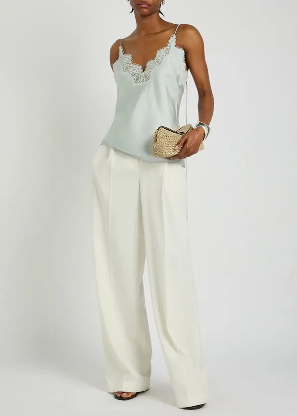 RÓHE Silk Camisole Top With Lace Trim - Light Blue