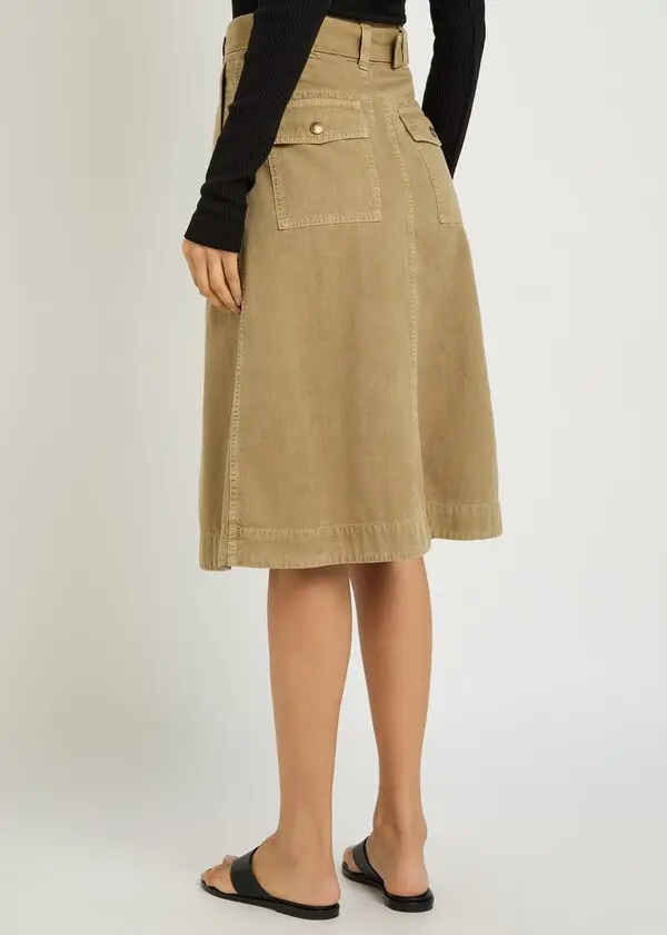 Moncler Cotton-twill Midi Skirt With Belt - Beige