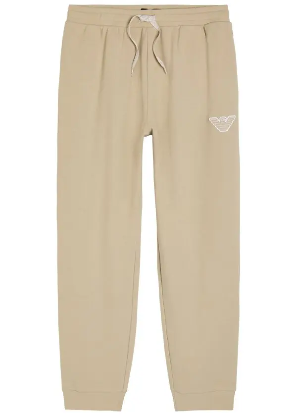 Emporio Armani Logo-appliquéd Piqué Cotton-blend Sweatpants - Beige