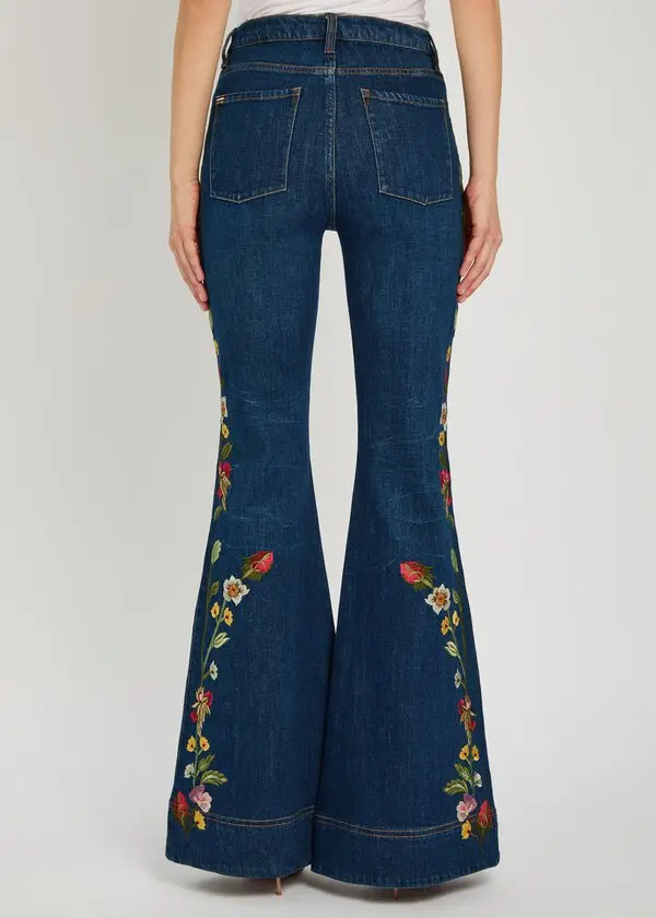 Alice + Olivia Floral-embroidered Flared-leg Jeans
