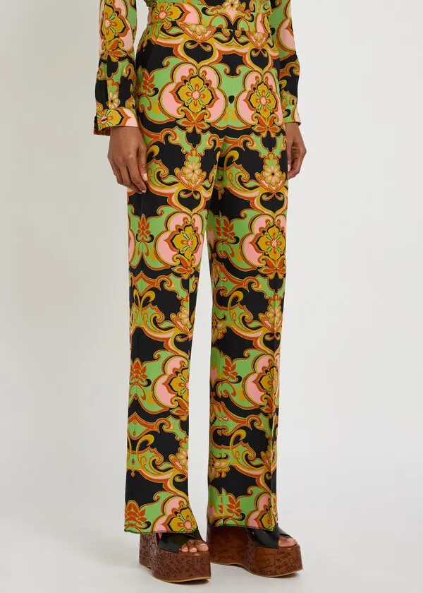 Etro Patterned Straight-leg Silk Trousers - Black