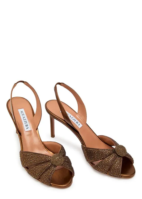 AQUAZZURA Italian Flirt 75 Embellished Metallic Nappa Sandals