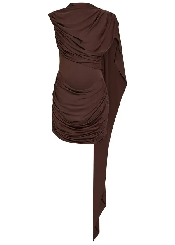 DE LA VALI Elara Draped Mini Dress - Brown