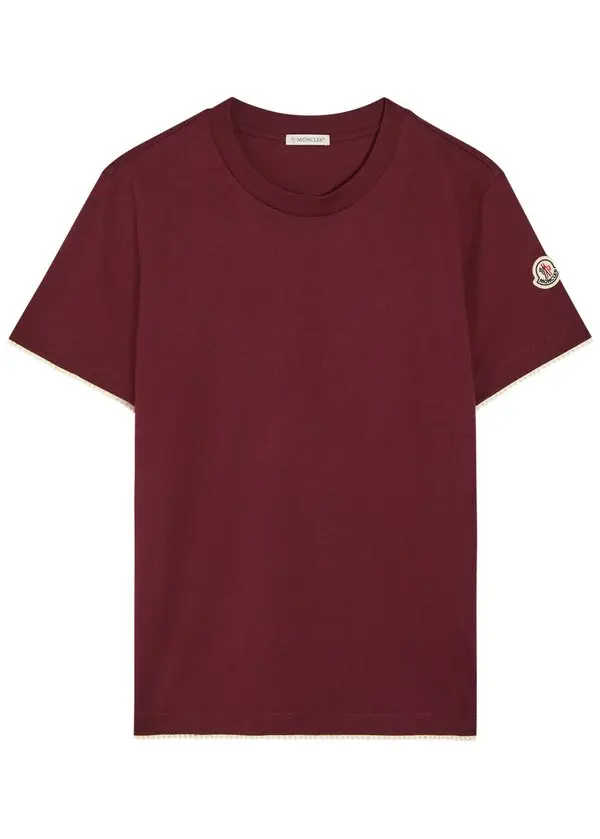 Moncler Logo-appliquéd Scalloped Cotton T-shirt - Mid Red