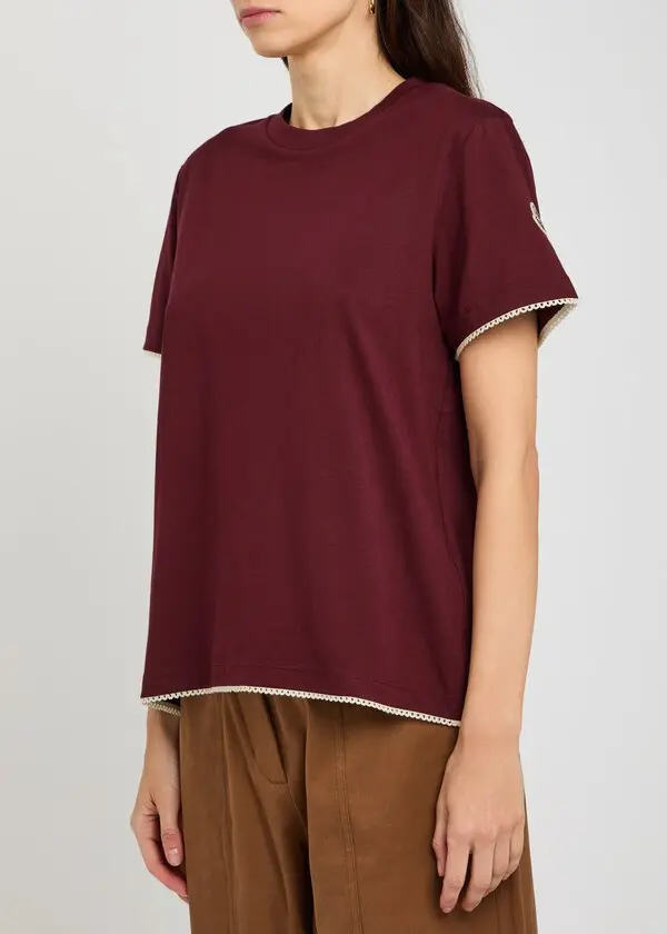 Moncler Logo-appliquéd Scalloped Cotton T-shirt - Mid Red