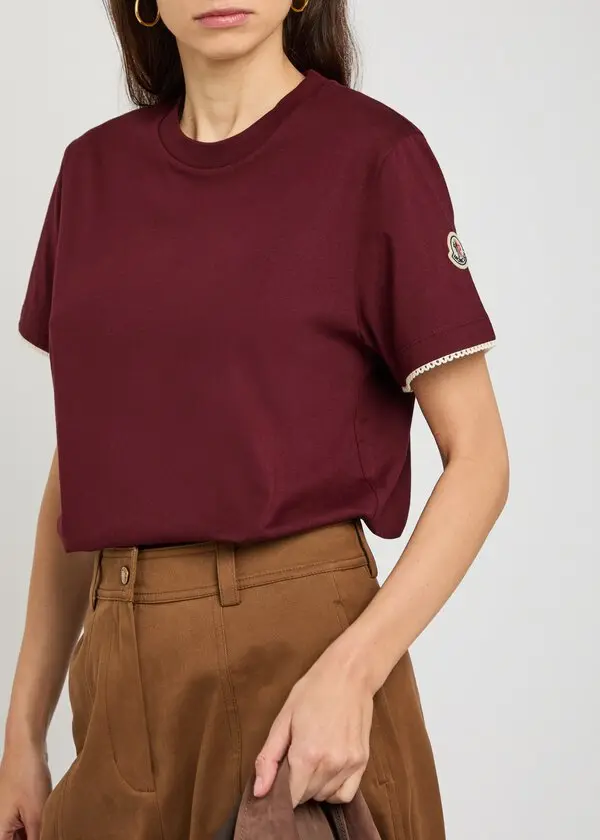 Moncler Logo-appliquéd Scalloped Cotton T-shirt - Mid Red