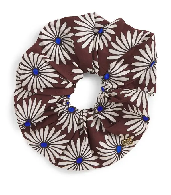 Sandro Floral Print Silk Scrunchie - Brown