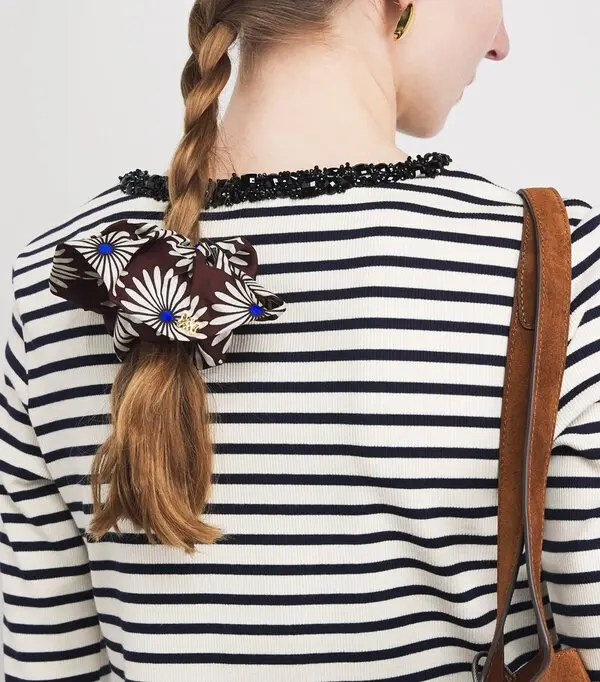 Sandro Floral Print Silk Scrunchie - Brown