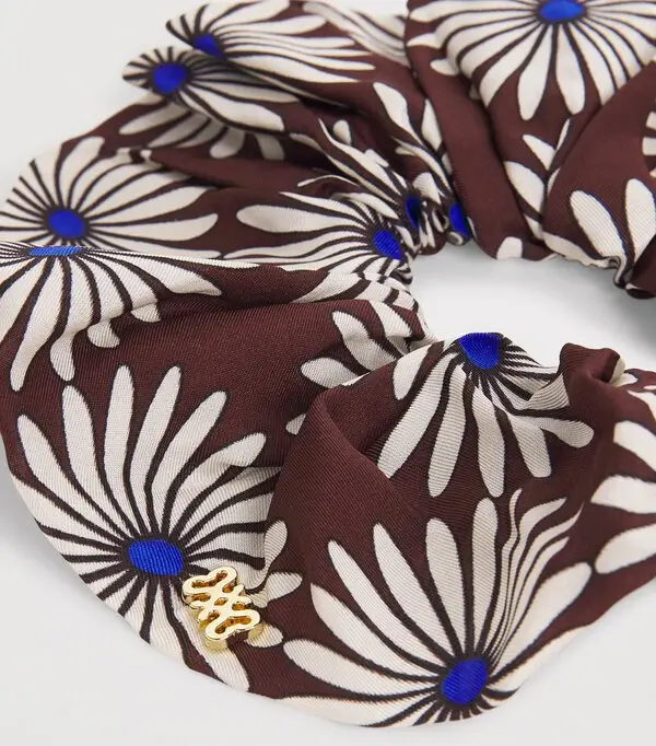Sandro Floral Print Silk Scrunchie - Brown