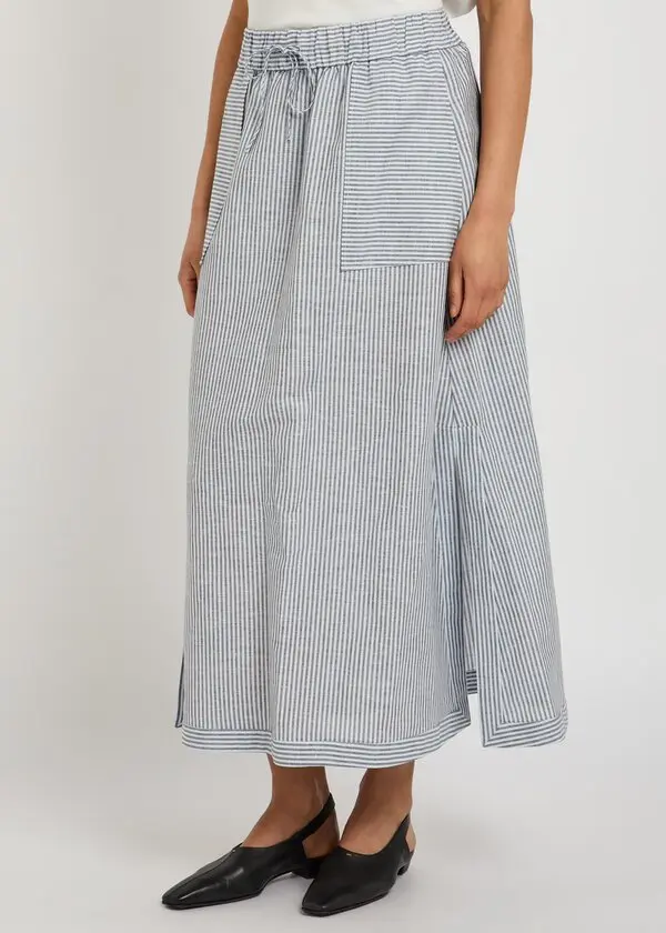 Max Mara Sumero Striped Linen-blend Midi Skirt