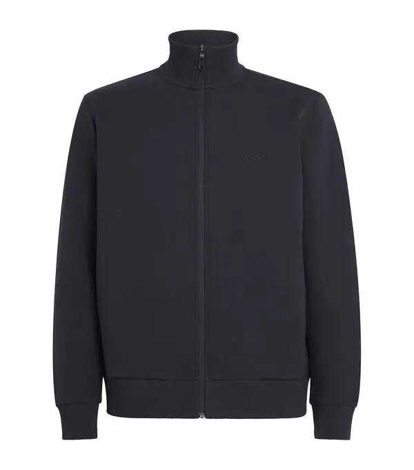 BOSS Stretch-cotton Zip-up Sweatshirt - Blue