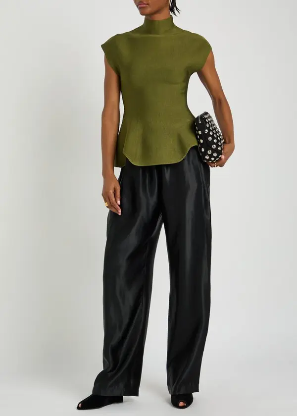 Khaite Andra High-neck Knit Top - Olive