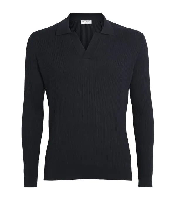 Sunspel Silk-cotton Long-sleeve Polo Shirt - Navy