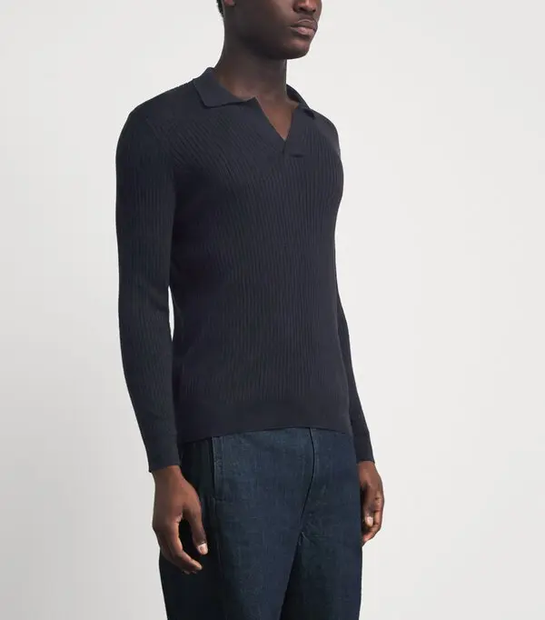 Sunspel Silk-cotton Long-sleeve Polo Shirt - Navy