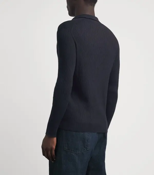 Sunspel Silk-cotton Long-sleeve Polo Shirt - Navy
